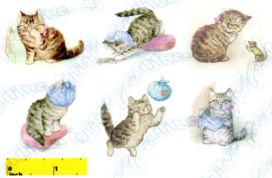 Miniature Beatrix Potter Miss Moppet Cat / Kitten Picture Prints ...
