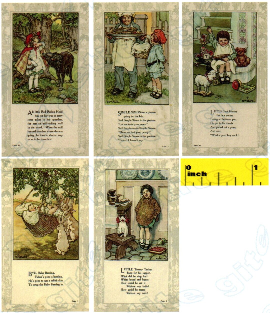 Miniature Vintage Nursery Rhymes Picture Prints - Dollhouse 1:12 Scale ...