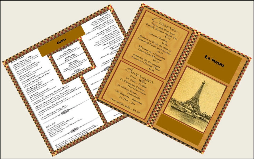 Miniature 'FRENCH RESTAURANT' MENUS - Dollhouse 1:6 1/12 1/24th 1/48th ...