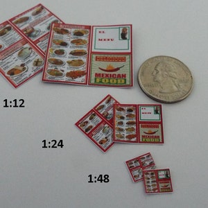 Miniature Mexican Restaurant MENUS - Dollhouse 1:6 1/12 1/24th 1/48 ...