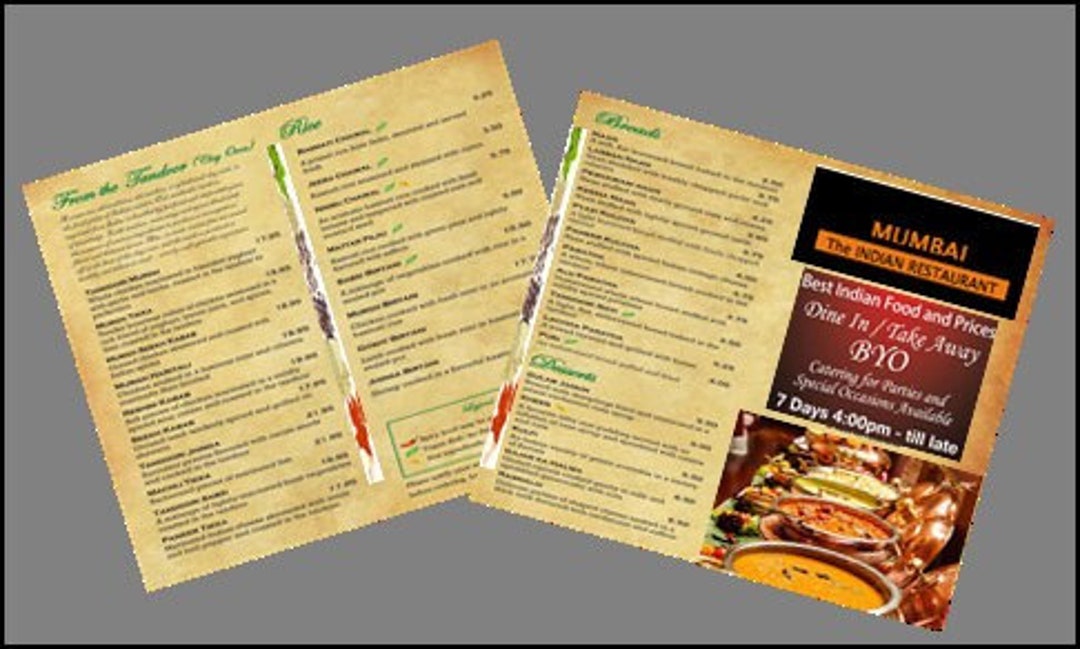 Miniature 'INDIAN RESTAURANT' MENUS - Dollhouse 1:6 1/12 1/24th 1/48th ...