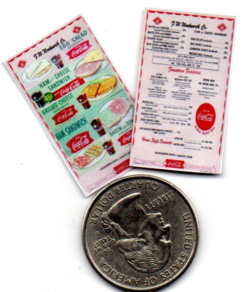 Miniature Vintage 1950's WOOLWORTH Lunch Counter MENUS - Dollhouse 1:12 ...