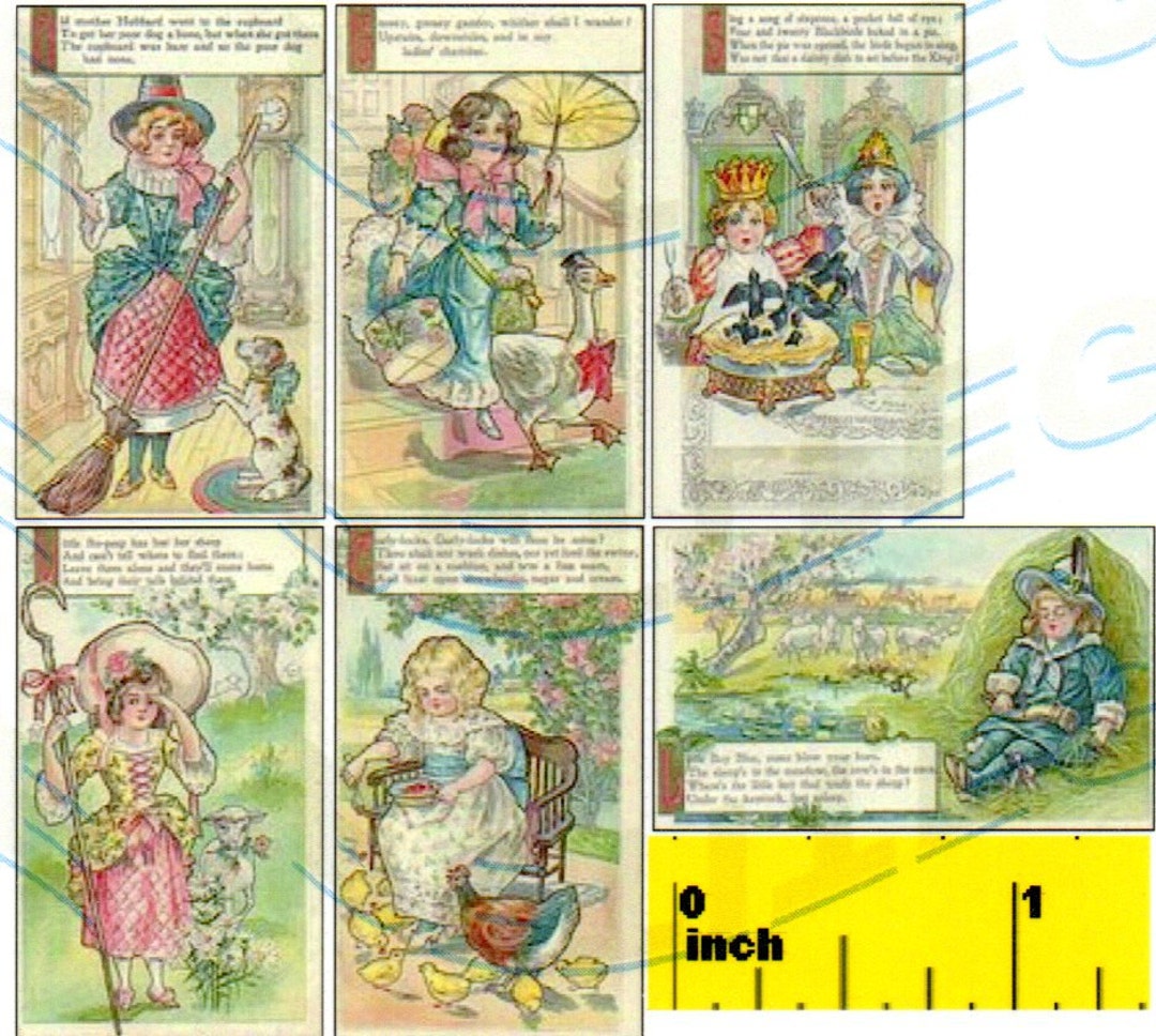 Miniature Favourite Nursery Rhyme Characters Picture Prints - Dollhouse ...