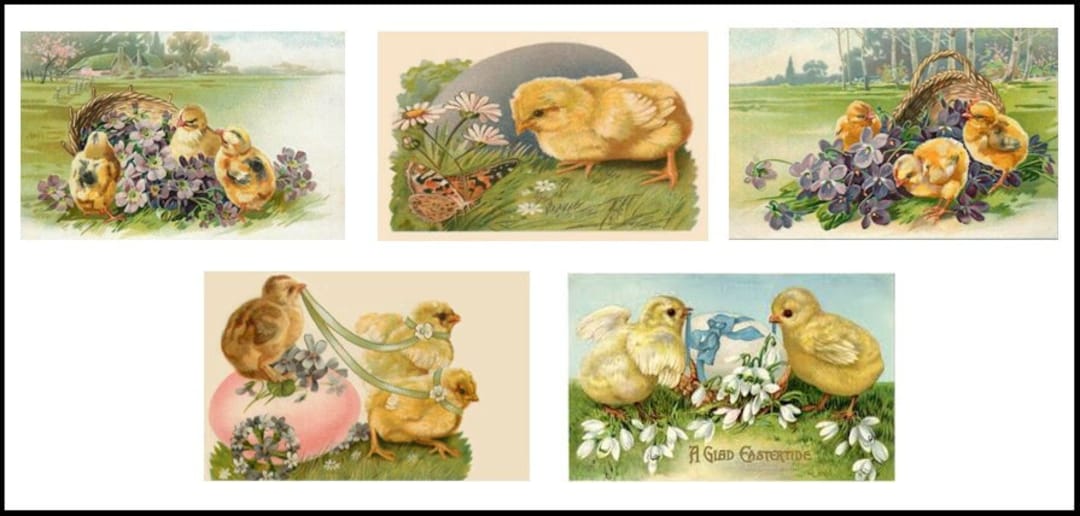 Miniature 5 Vintage EASTER SPRING CHICKS Prints - Dollhouse 1:12 Scale ...