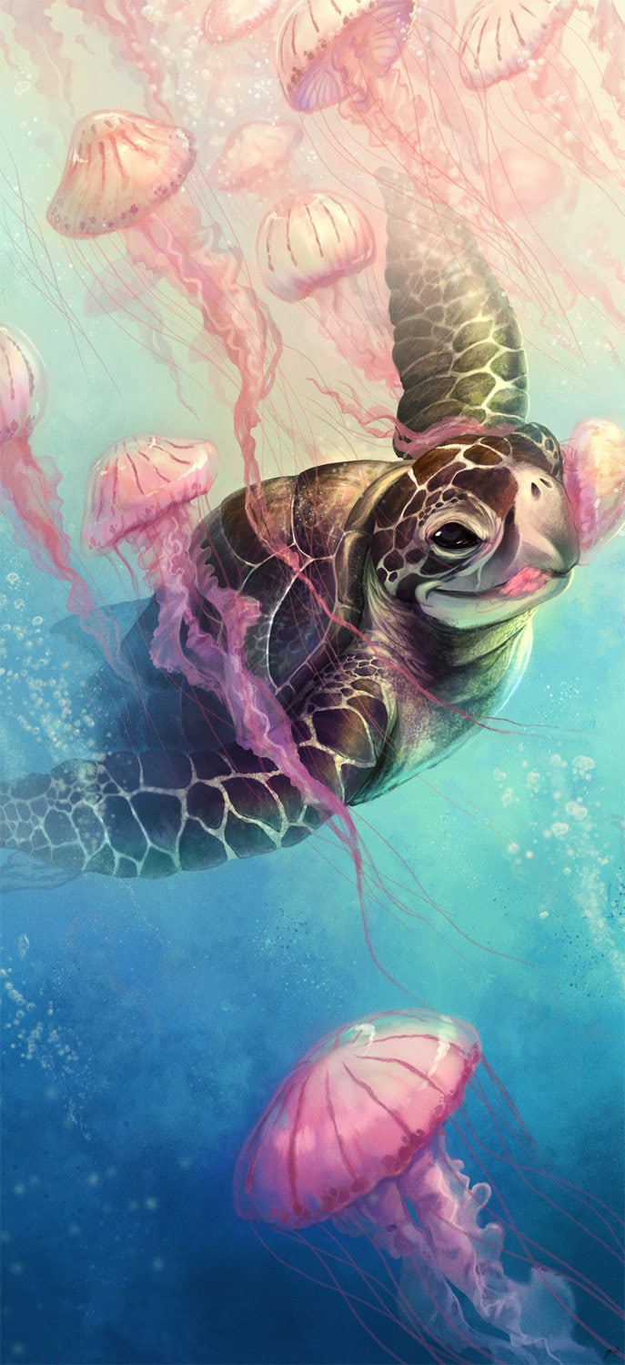 Sea Turtle and Jellyfish~ (sea Turtle Conservancy Charity) - Etsy