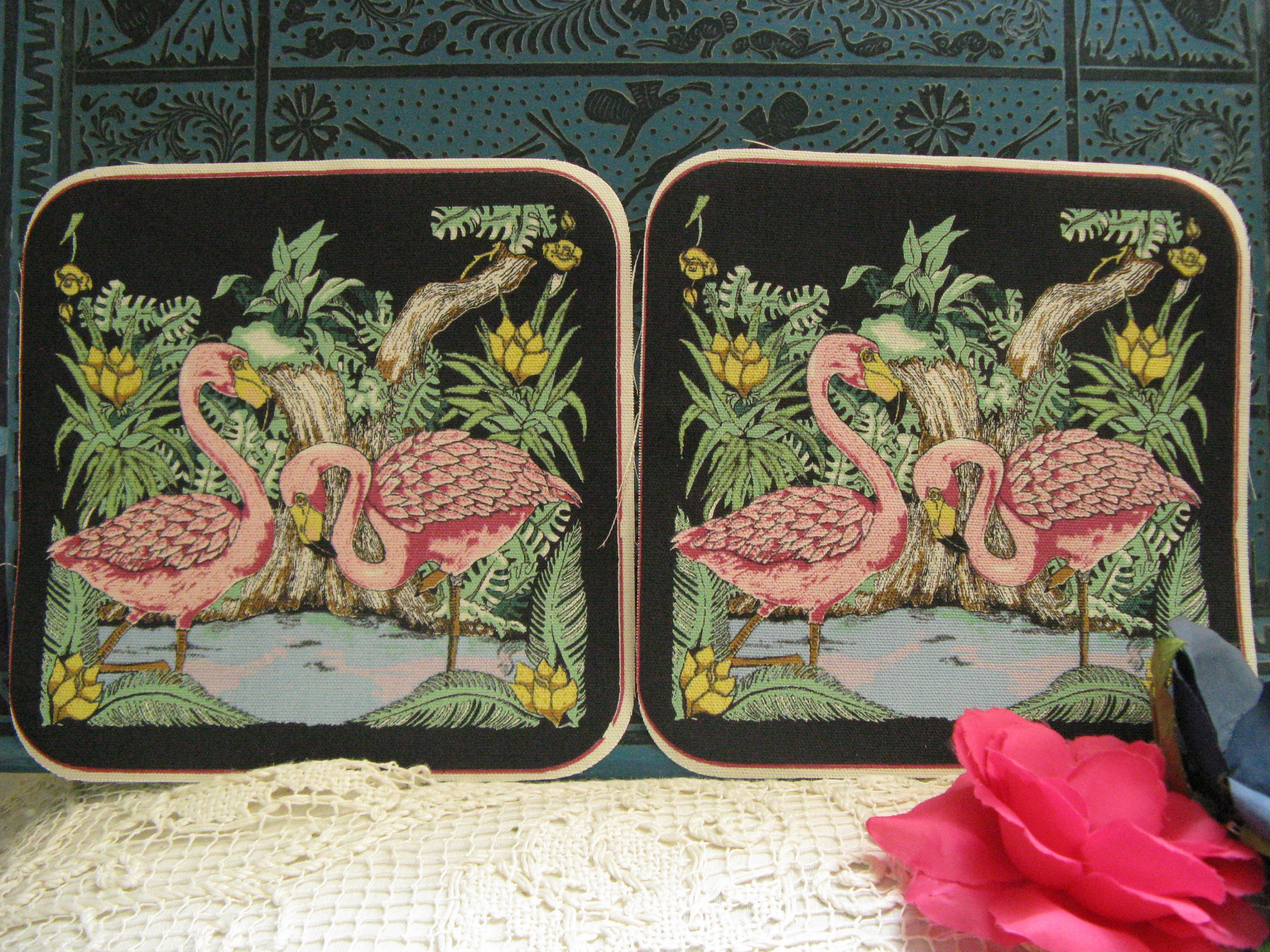 Pink Flamingo Scene on Heavy Cotton Printed Tropical Florida Scene - Etsy