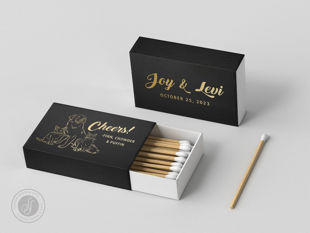 Foiled Wedding Matchboxes 6 Custom Pet Illustration, Wedding Matches ...