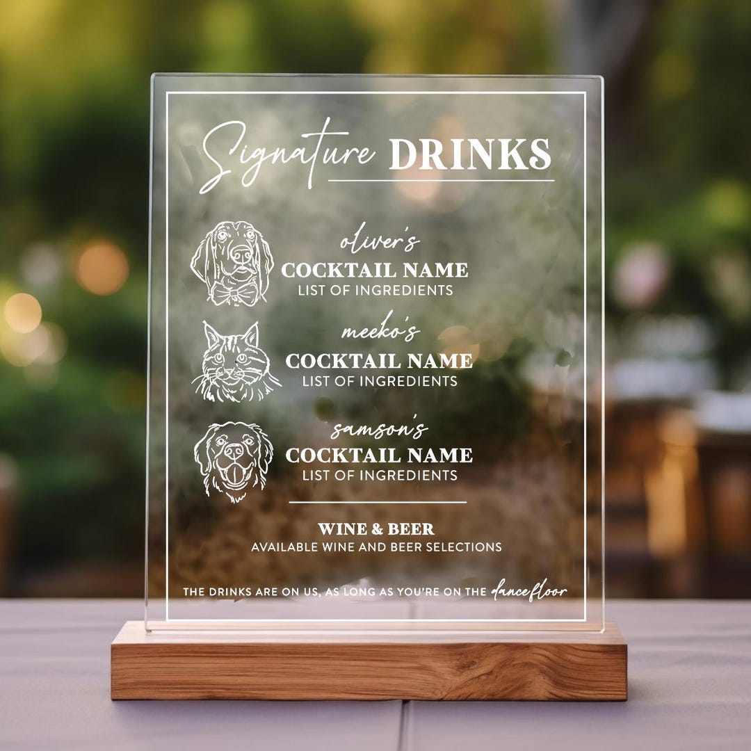 Clear or Frosted Acrylic Bar Sign #2 - Custom Pet Illustrated Sign ...