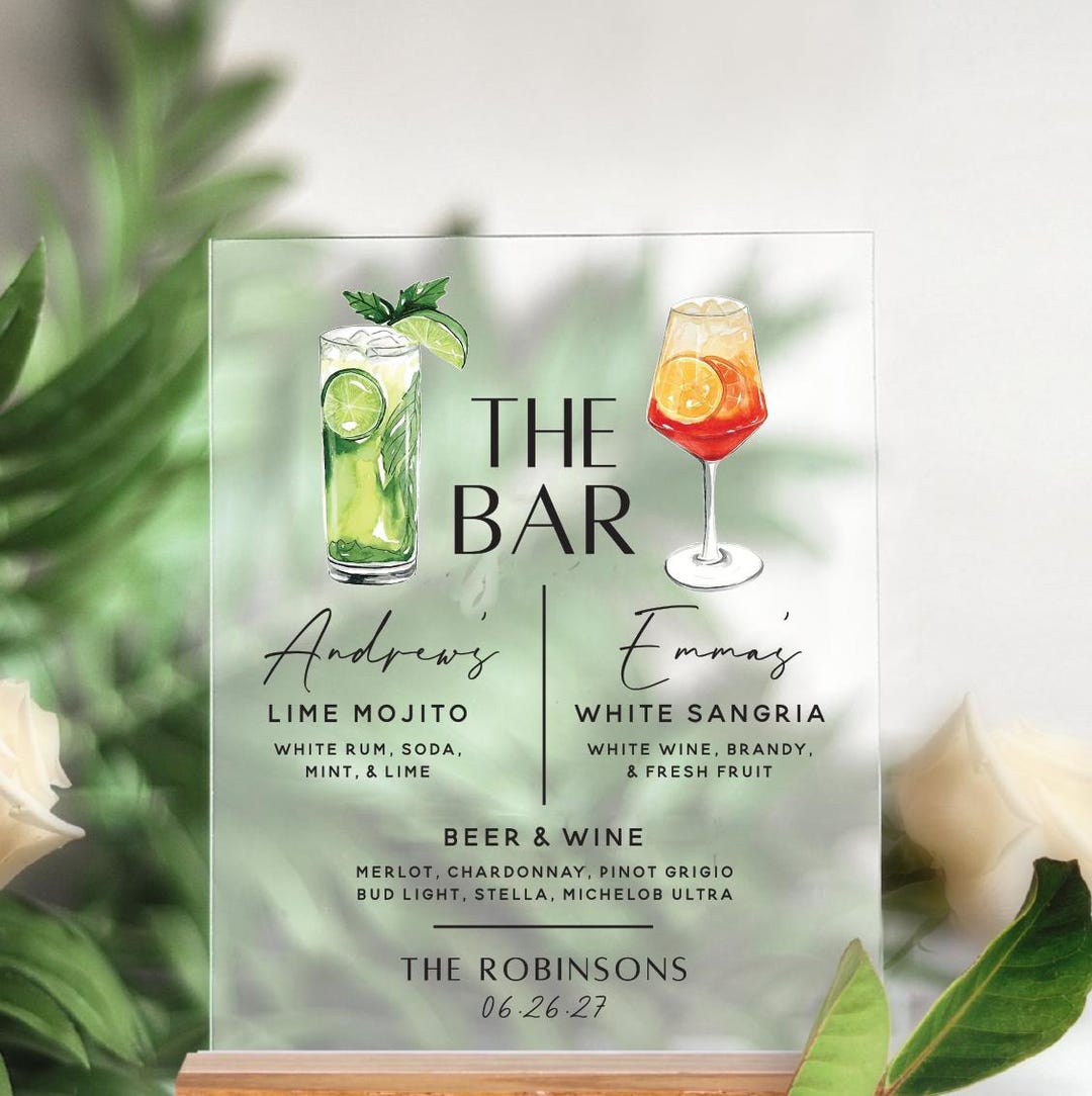 Clear or Frosted Acrylic Bar Sign #18 - Watercolor Cocktails ...