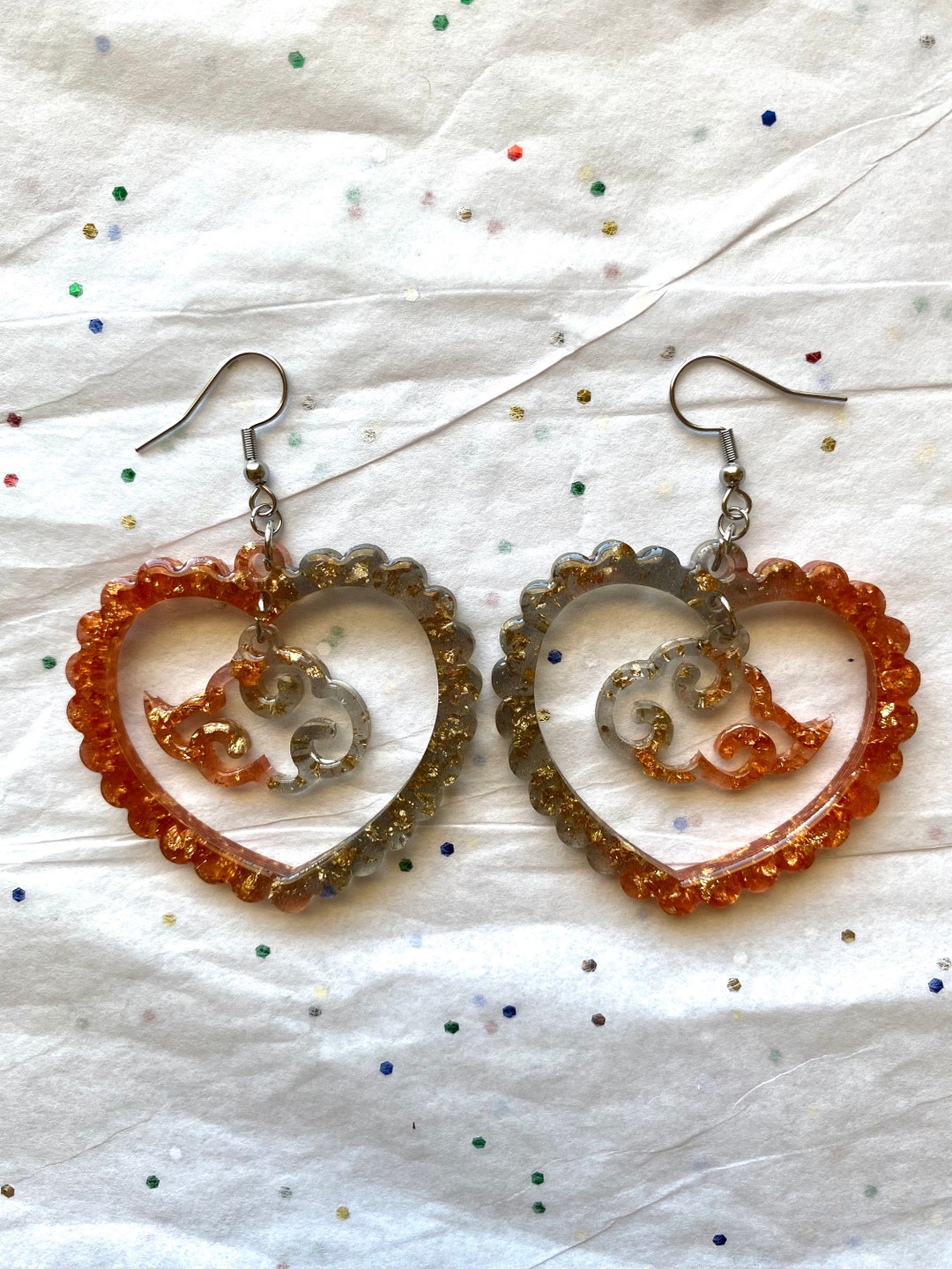 Kawaii Black & Copper Anime Cloud Earrings, Cute Anime Earring Hoops ...