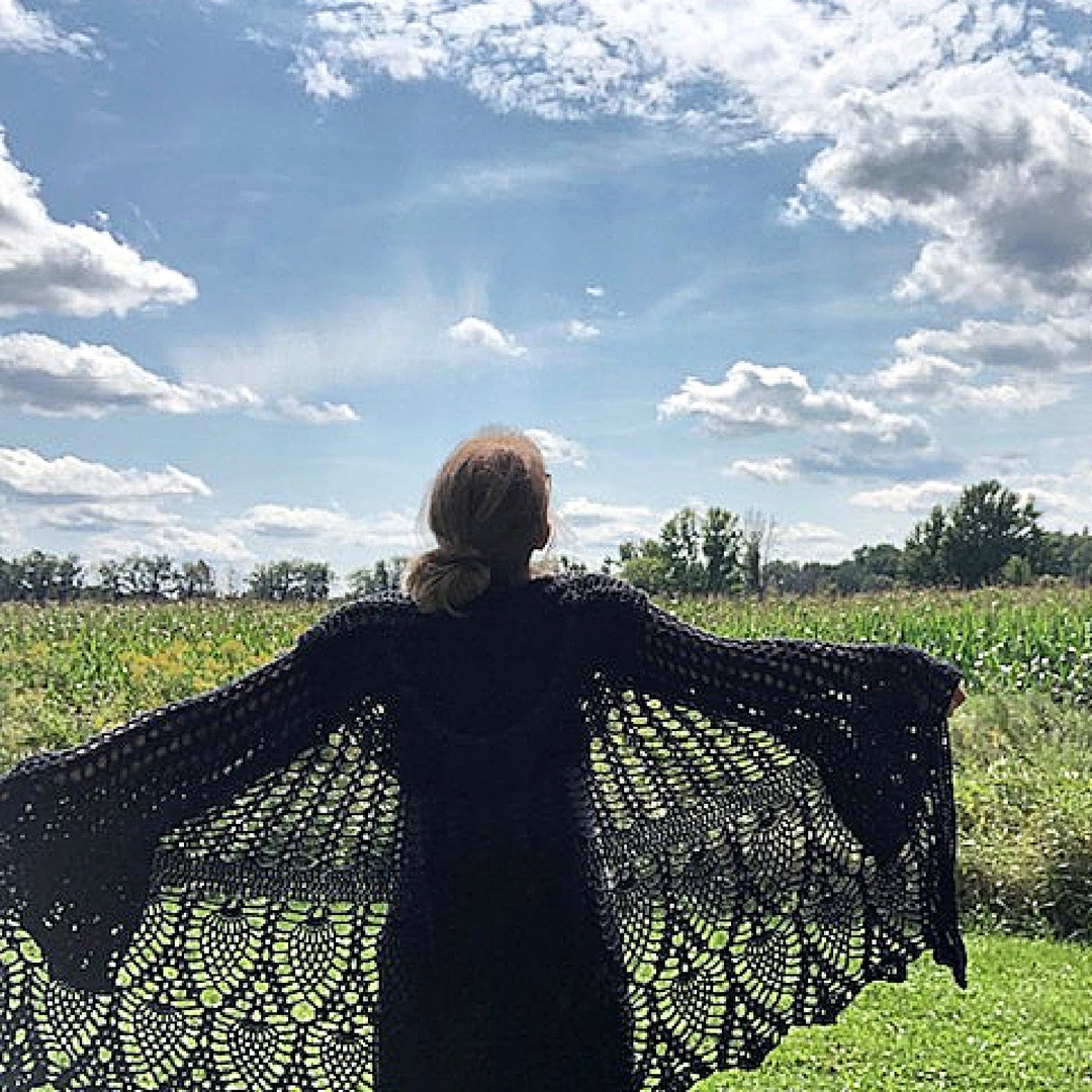 Black Crocheted Long Festival Sweater, Crocheted Festival Jacket, Black ...