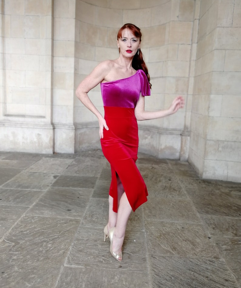 Velvet Dress, Tango Dress, Cocktail Dress, Party Dress, One Shoulder ...