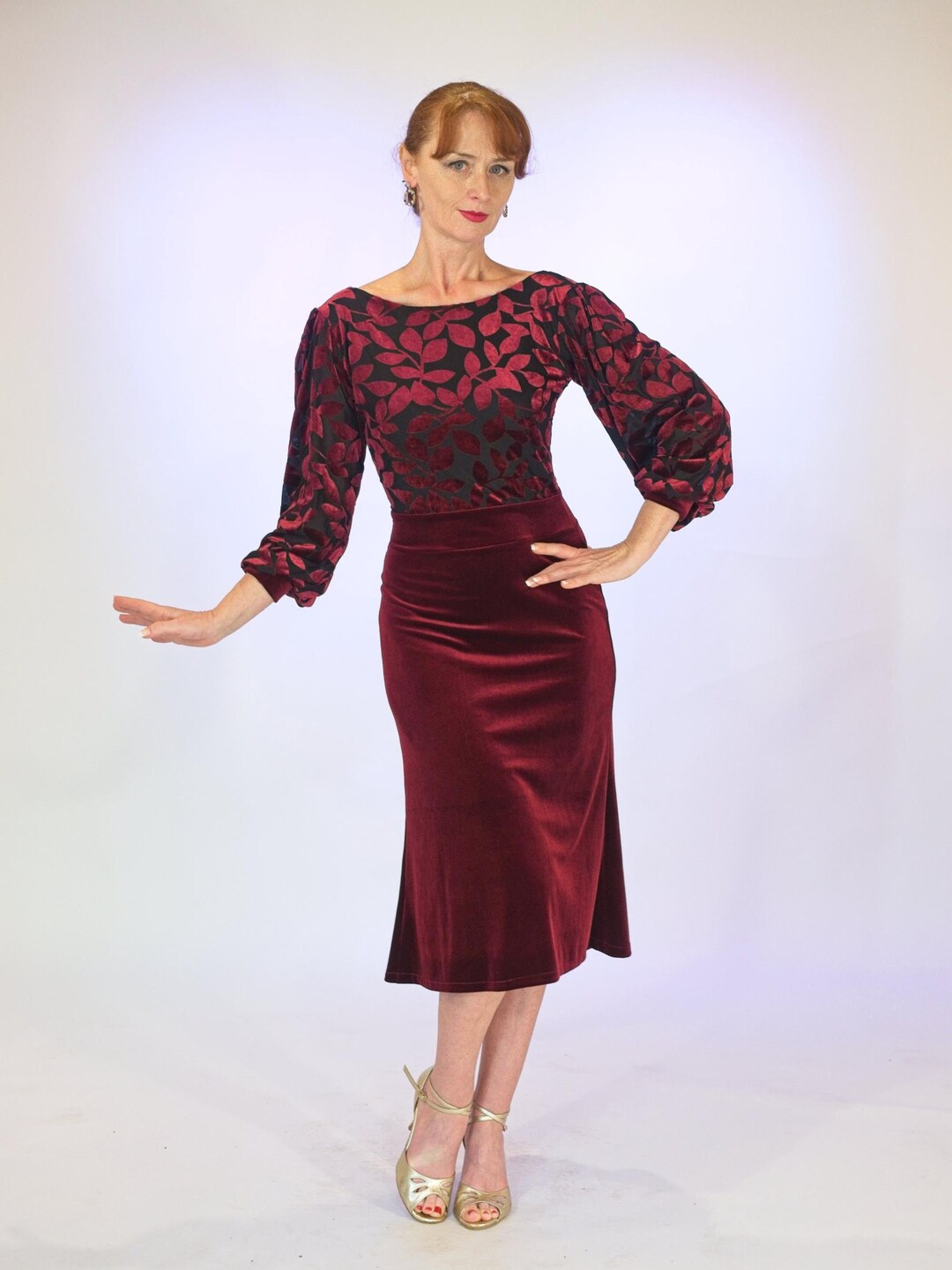 Velvet Tango Dress With Ballon Sleeves - MARISOL - Etsy