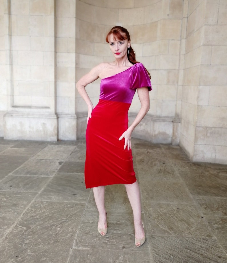 Velvet Dress, Tango Dress, Cocktail Dress, Party Dress, One Shoulder ...