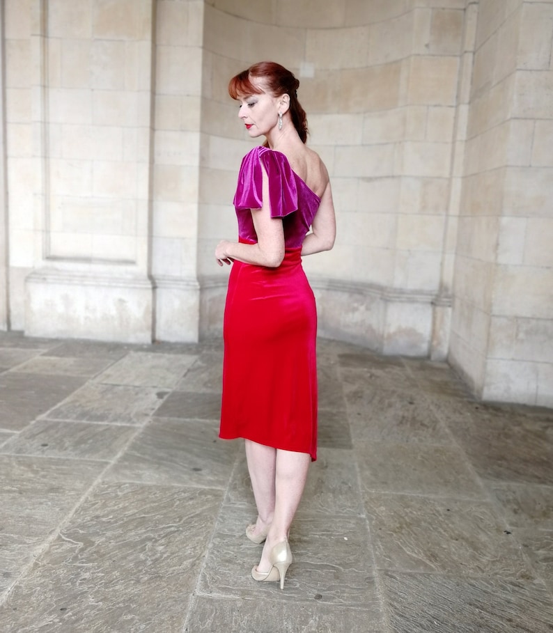 Velvet Dress, Tango Dress, Cocktail Dress, Party Dress, One Shoulder ...