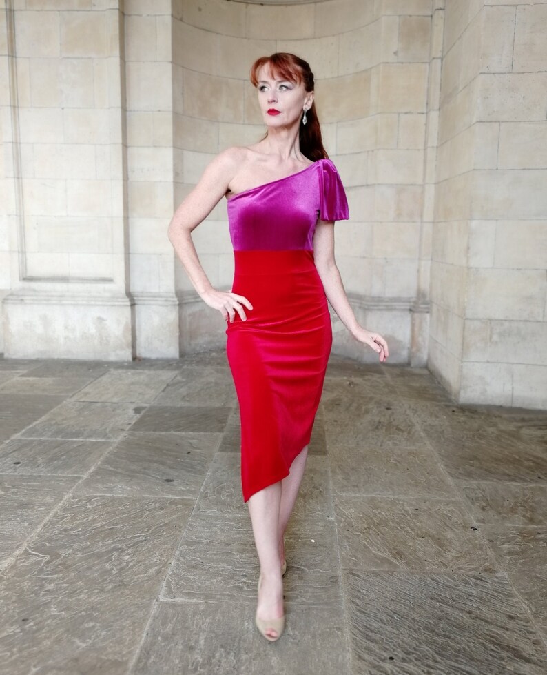 Velvet Dress, Tango Dress, Cocktail Dress, Party Dress, One Shoulder ...