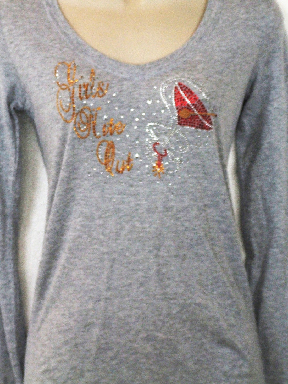 Bling tops rhinestone tops v neck tops ladies party top long sleeve ...