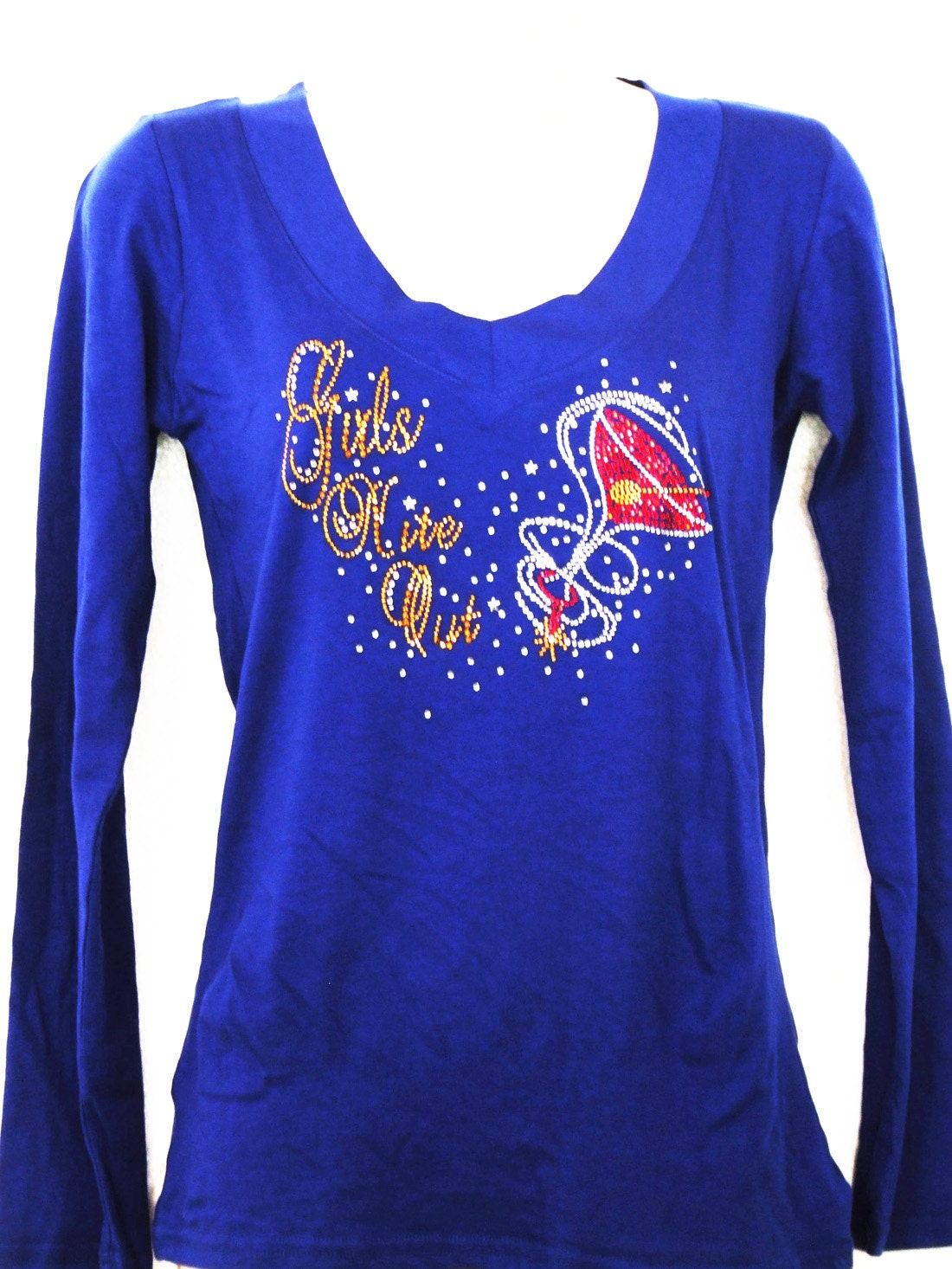 Bling tops rhinestone tops v neck tops ladies party top long sleeve ...