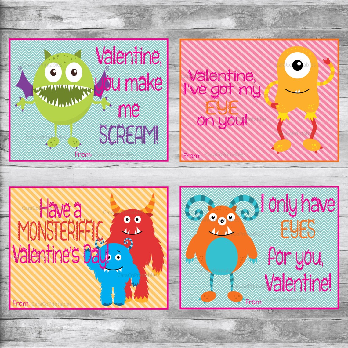 Printable Valentine's Day Monster Valentines, 4 Monster Designs ...