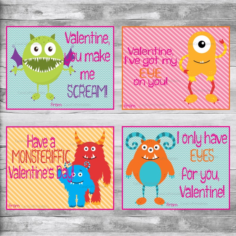 Printable Valentine's Day Monster Valentines, 4 Monster Designs ...