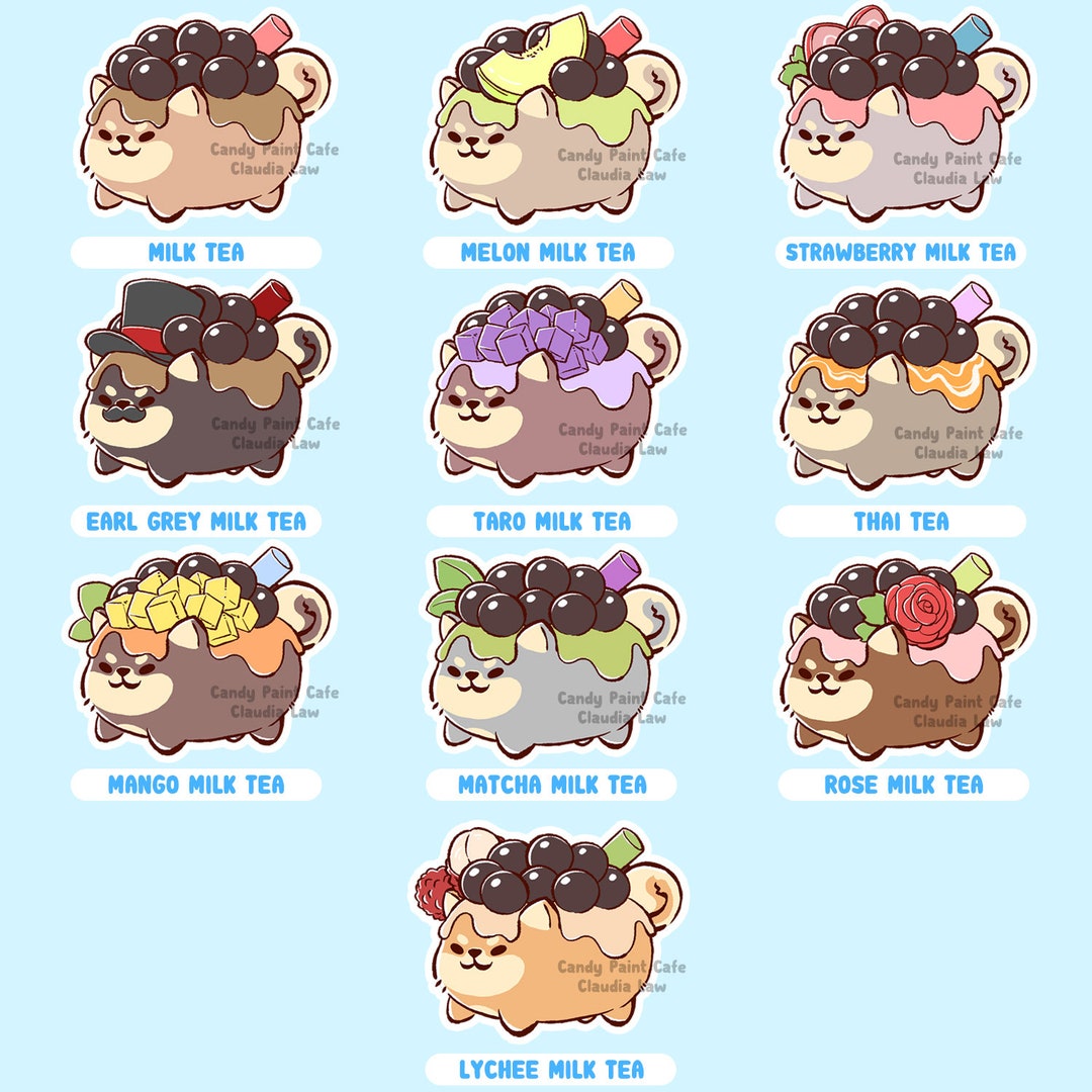 Boba Shiba - Mix N' Match 10 Cute Boba Dog Designs (milk, Melon ...