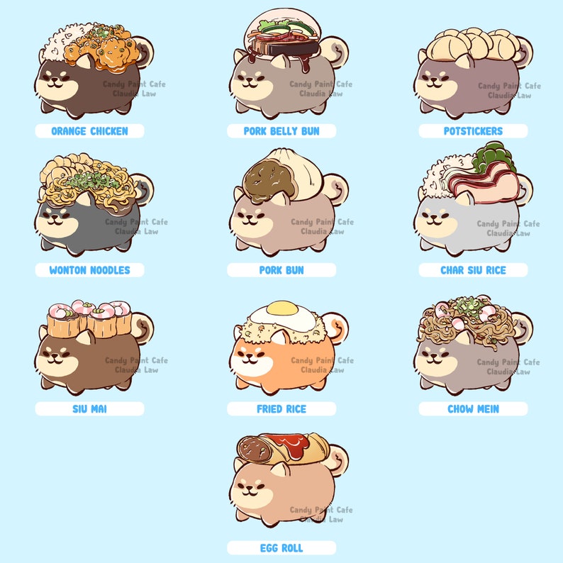 Dim Sum Shibas - Mix N' Match 10 Cute Dog Designs (orange Chicken, Pork ...