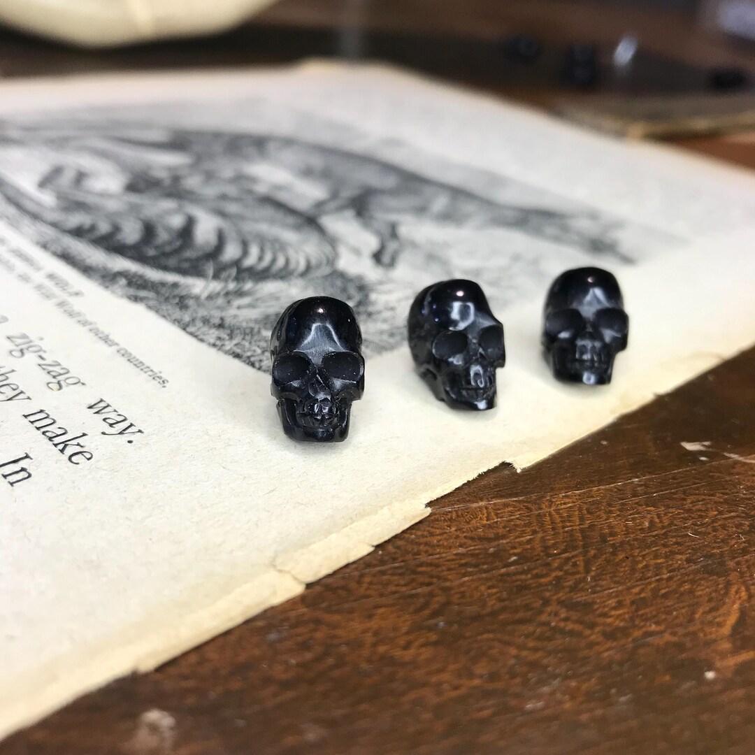 Set of 3 Small Jet Skull Ornaments G//NO HOLES Jet Black Skull//.5 ...