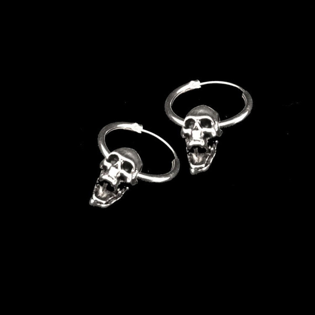 Pair Silver Plated Screaming Skull, Sterling Silver Hoop Earrings ...