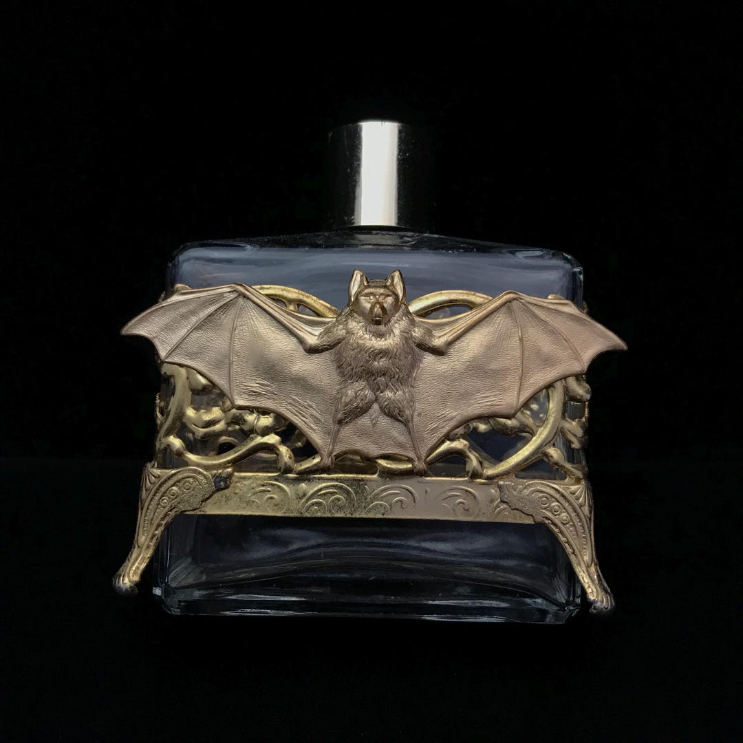 Bat on Vintage Gold Filigree Perfume Bottle//gothic Perfume Bottle ...