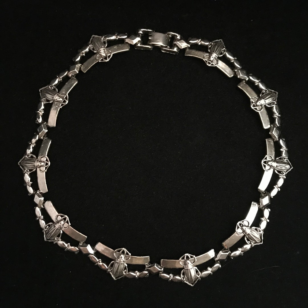 Silver Beetle Choker//silver Plated Beetles,vintage Silvertone Necklace ...