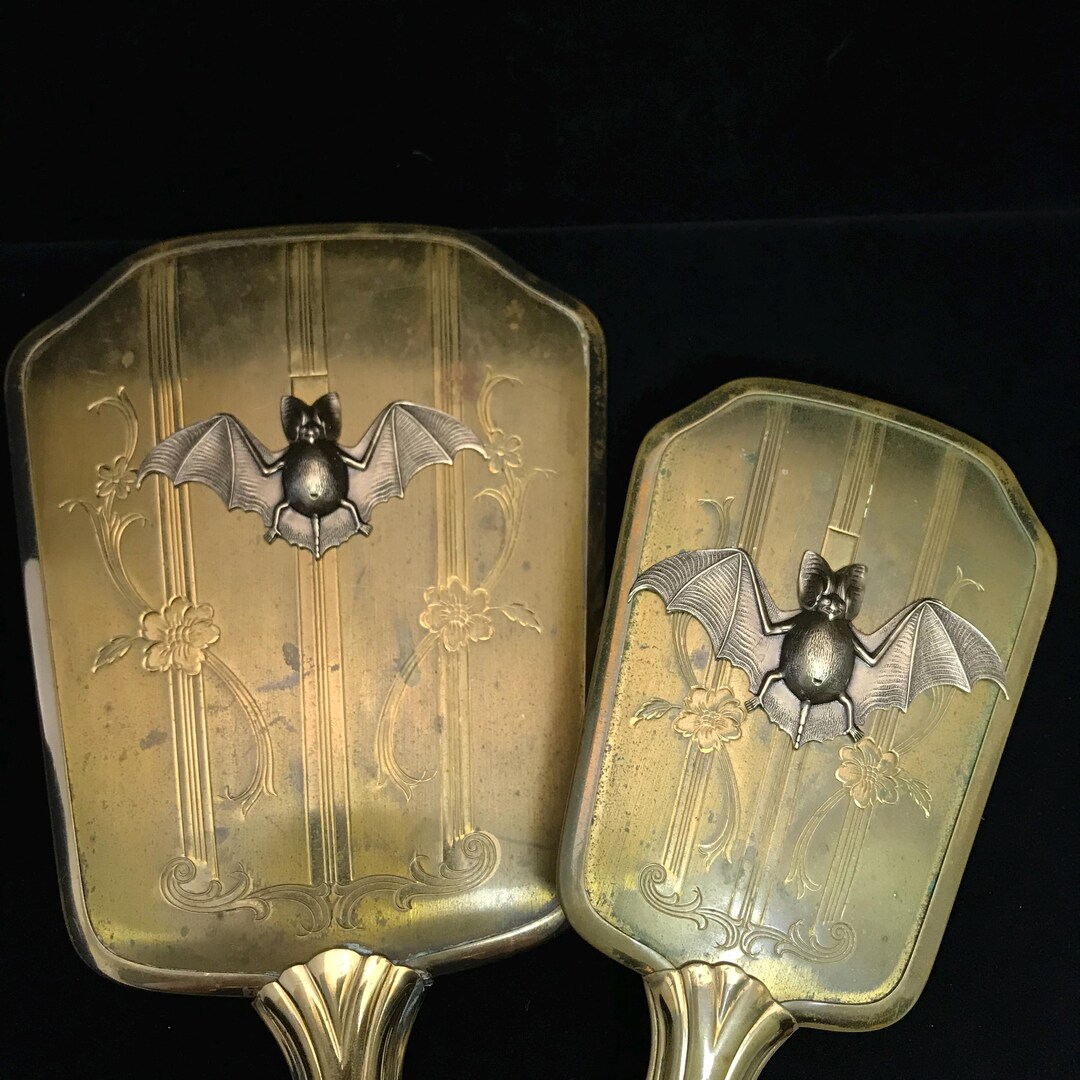 Gold Bats on Vintage Hand Mirror,hair Brush//gold Bats Vanity Set ...