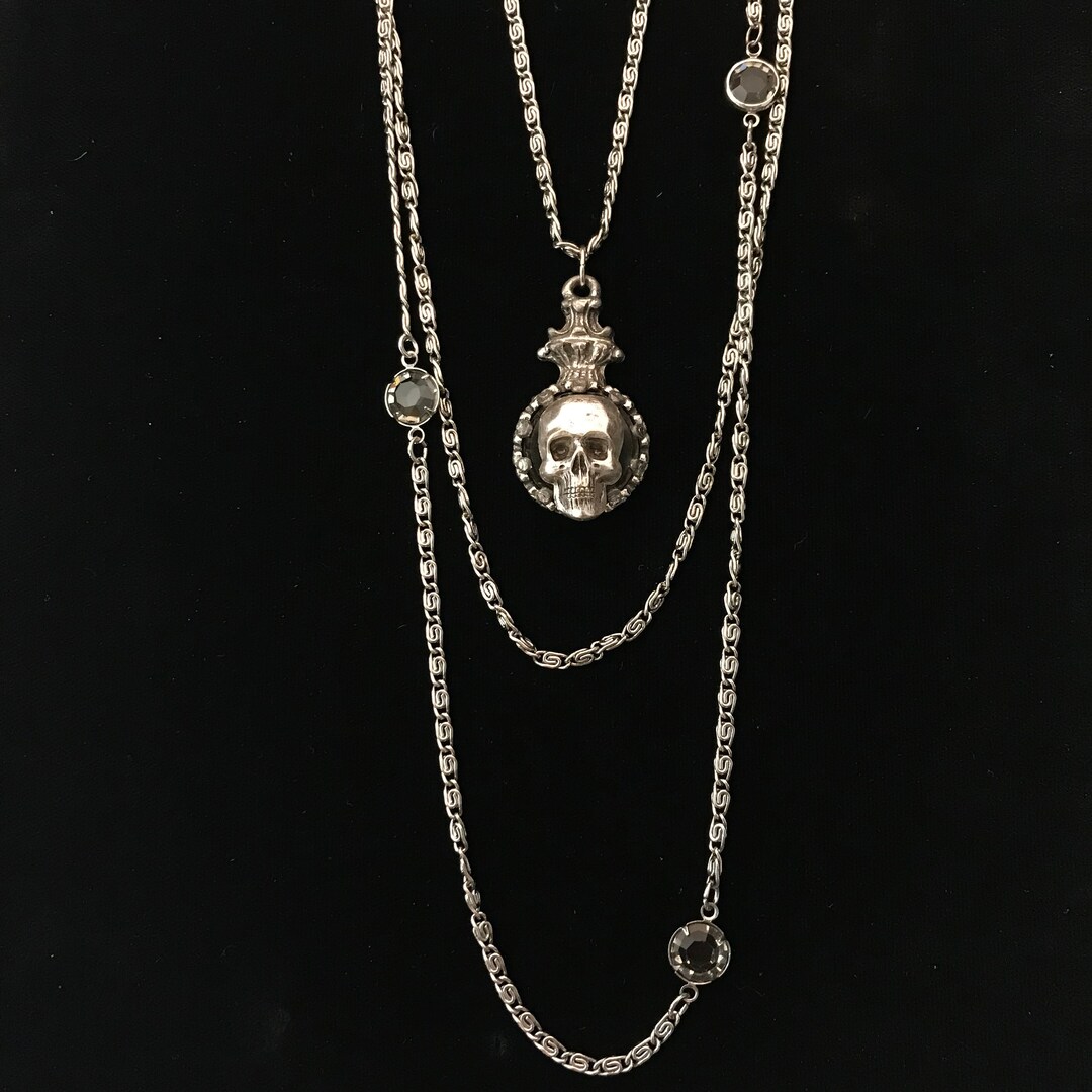 Victorian Revival Silver Skull Necklace//silver Skull Necklace//faux ...