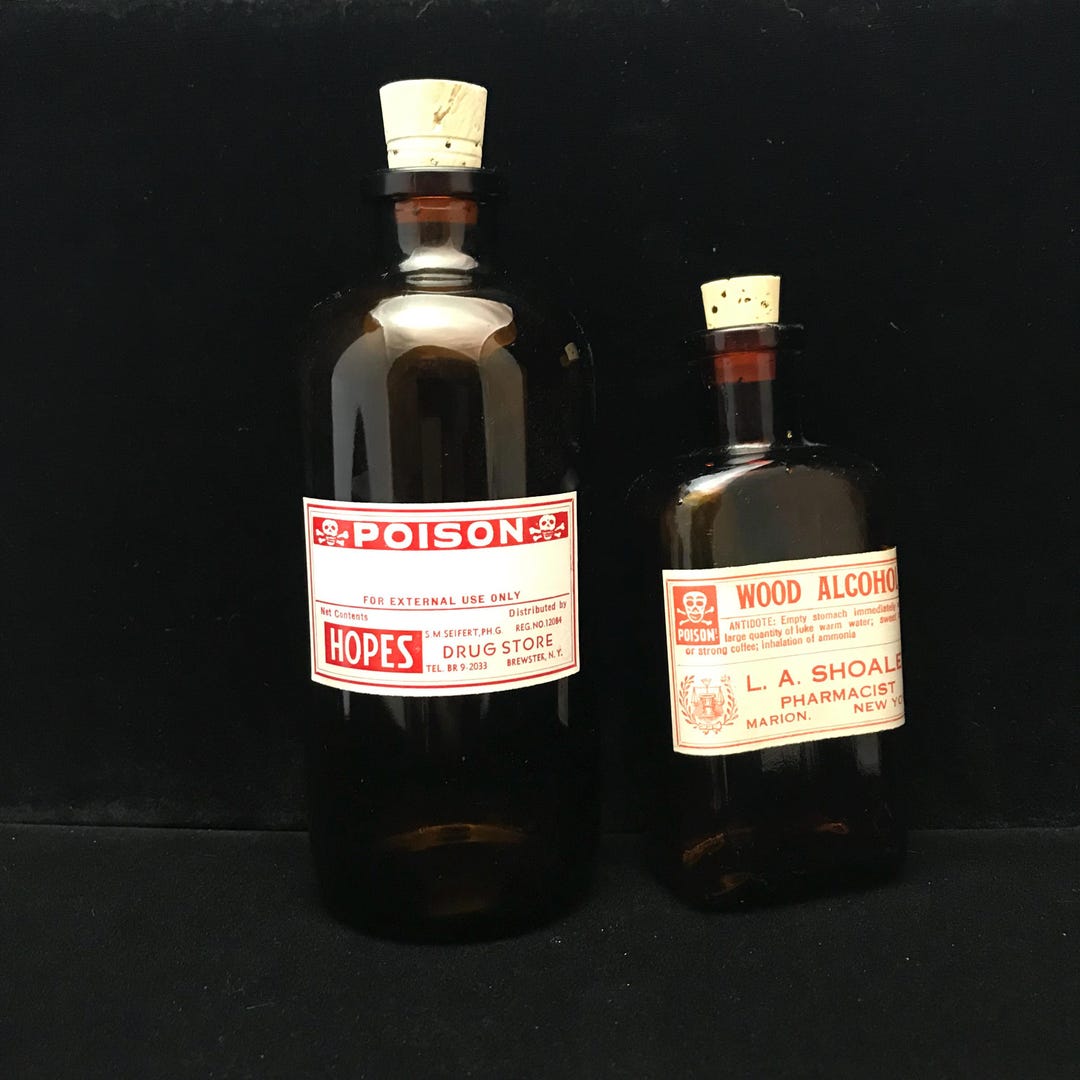 PAIR of Vintage Poison Bottles ( Empty ) - Etsy