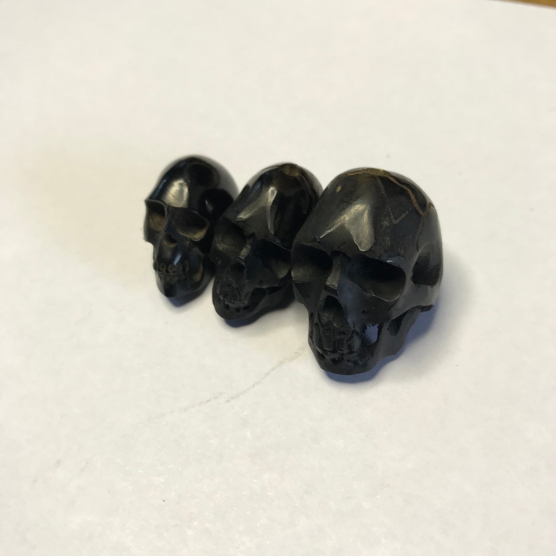 THREE Carved Jet Skull Beads//carved Jet Skull Art//carved Jet Skulls ...