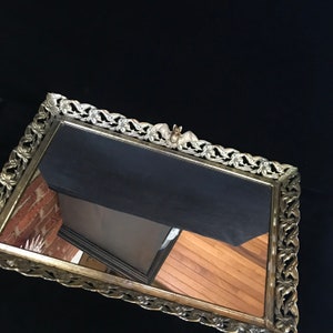 Bat on Long Vintage Mirror Vanity Tray//gold Brass Bat on Vintage ...