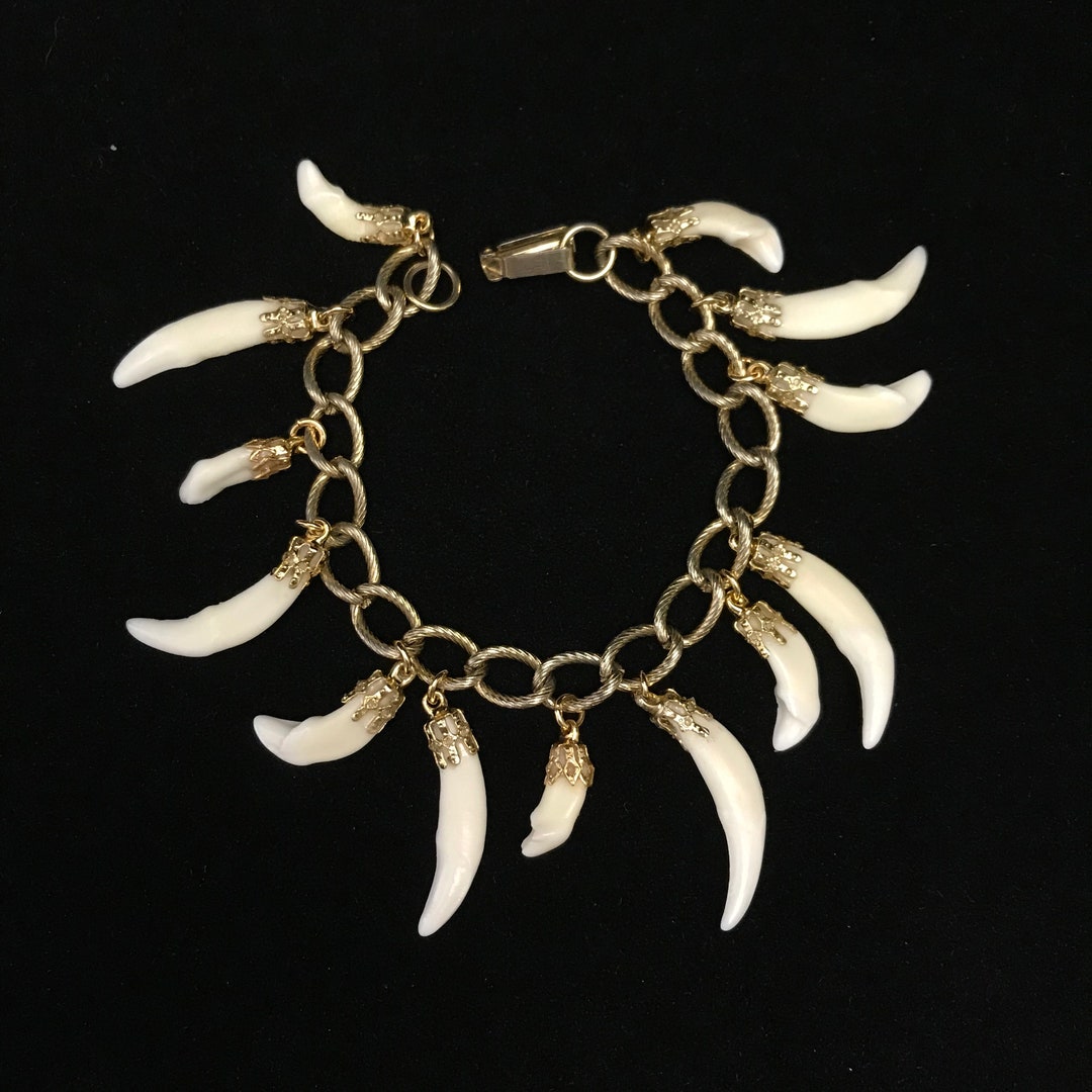 13 Real Coyote Teeth on Vintage Gold Bracelet//7.5"tooth Bracelet ...