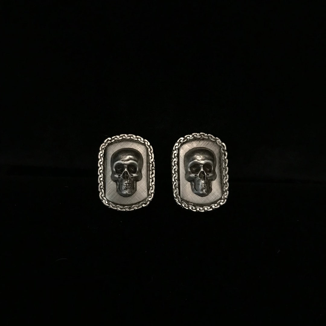 Mens Skull Cuff Links//silver Skulls,vintage Silver Cuff Links & Tie ...