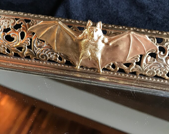 Bats on Vintage Mirror Vanity Tray//gold Brass Bats on Vintage ...