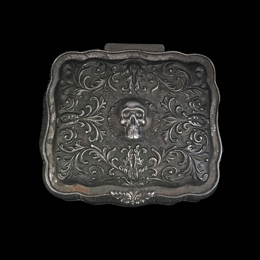 Skull Jewelry Box//skull Trinket Box//antiqued Silver Skull, Victorian ...