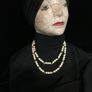 Skull Pearl Necklace-double Strand//gold Skull Beads,vintage Faux ...