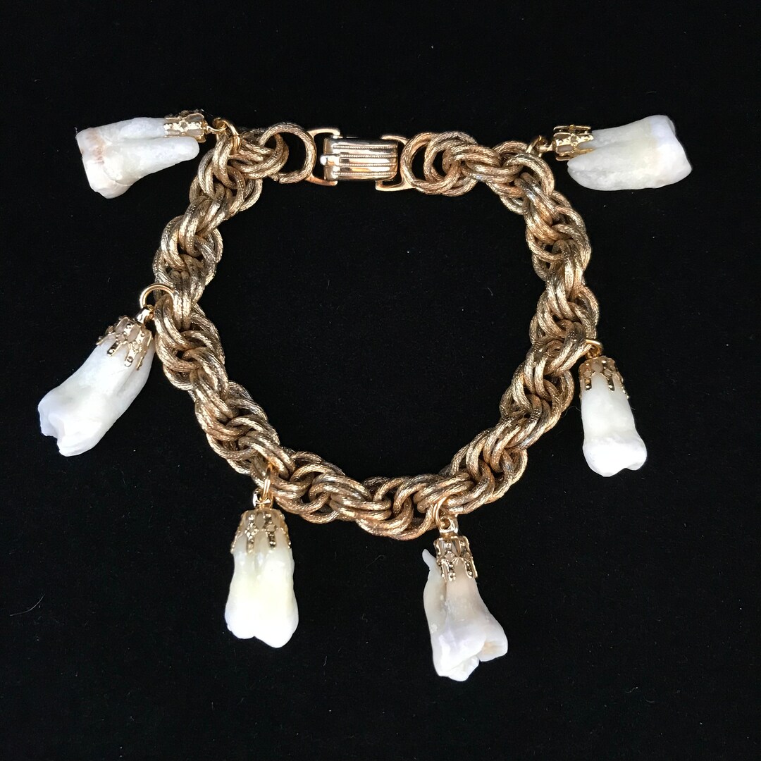 Real Human Tooth Bracelet // 7.5 Vintage Gold Plated Chain // 6 Human ...