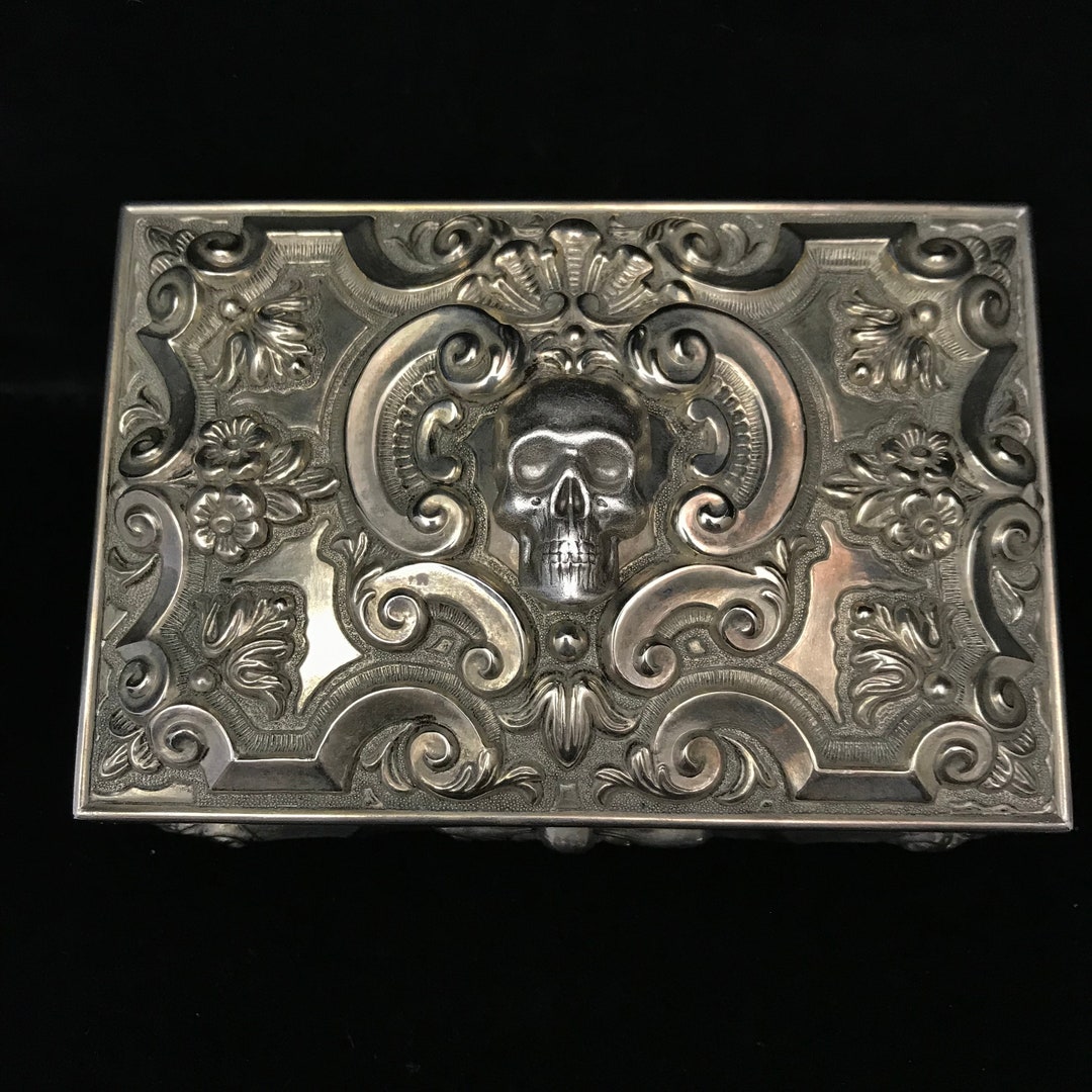Skull Jewelry Box//skull Trinket Box//antiqued Silver Skull, Victorian ...