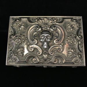 Skull Jewelry Box//skull Trinket Box//antiqued Silver Skull, Victorian ...