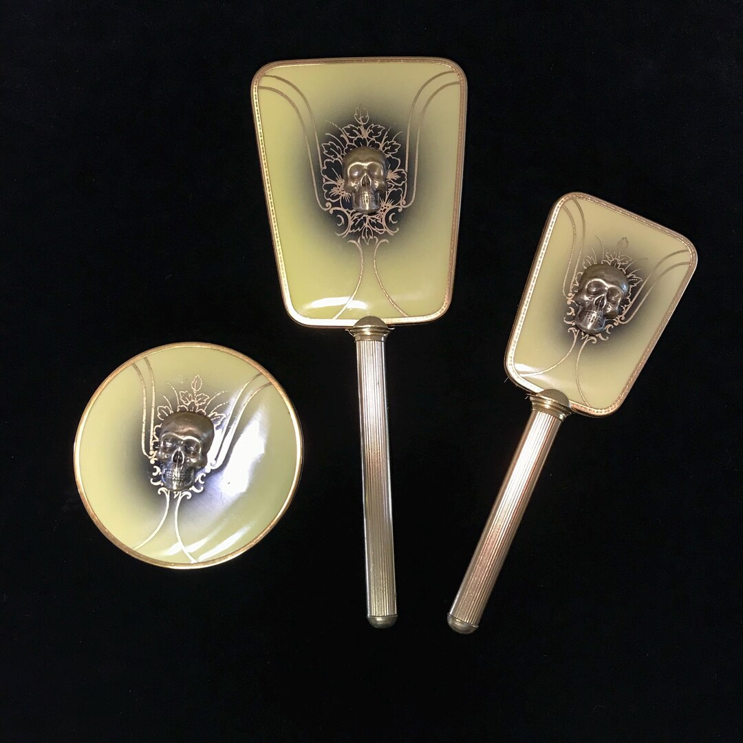 Gold Skull Vanity Set//3 Pc. Victorian Style Skull Vanity Set//skulls ...