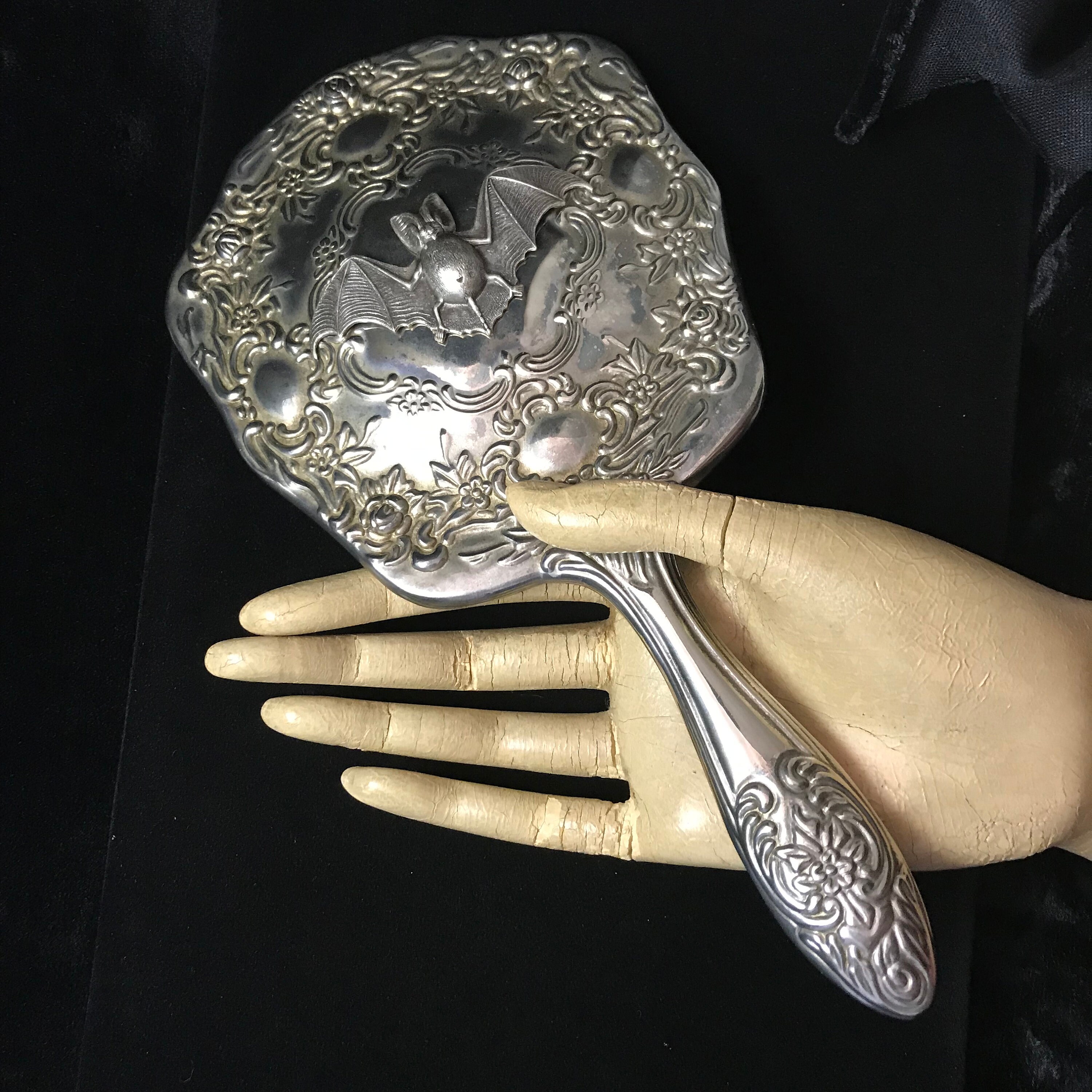 Silver Bat Hand Mirror//antiqued Silver Plated Bat Mirror//gothic ...