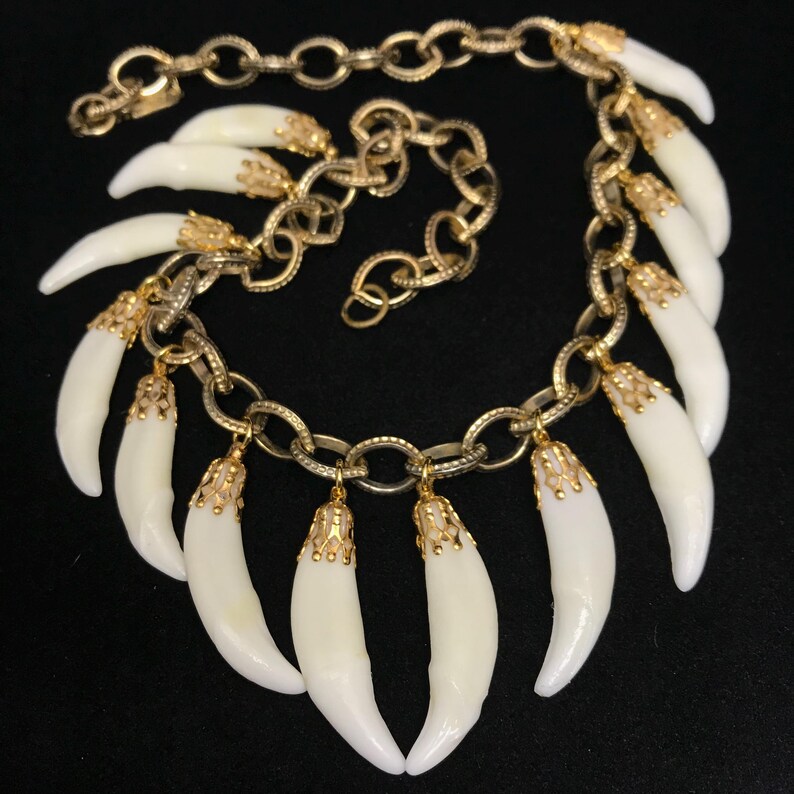Real Coyote Tooth Necklace, Large Statement 18" Gold Plated Cable Chain ...