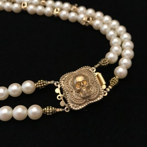 Skull Pearl Necklace-double Strand//gold Skull Beads,vintage Faux ...