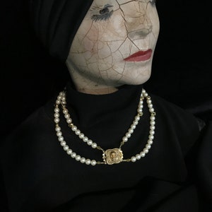 Skull Pearl Necklace-double Strand//gold Skull Beads,vintage Faux ...