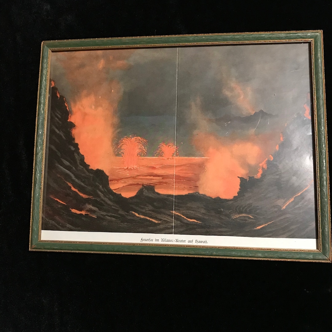 Antique Kilauea Volcano Print C.1910,framed//original German Volcano ...