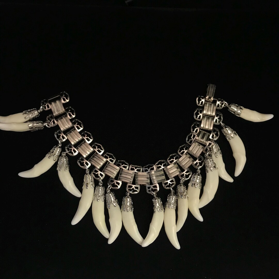 16 Real Coyote Teeth, Vintage Silver Bracelet//7" Tooth Bracelet ...